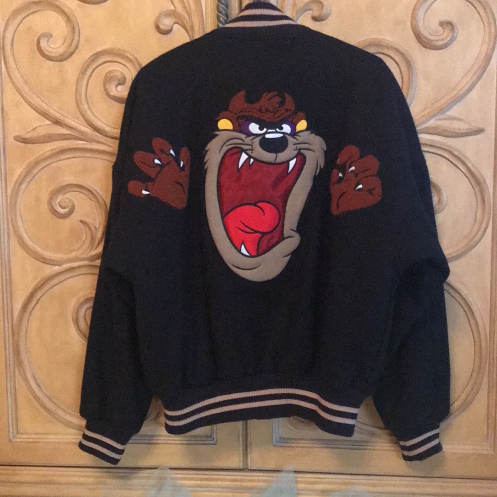 Warner Bros Tasmanian Devil Varsity Jacket Black - Gem